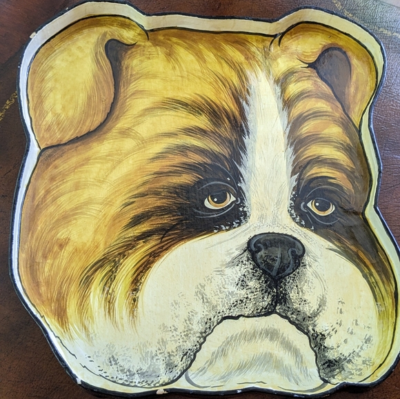 Art | Vtg Hand Painted English Bulldog Paper Mach Tray Handmade 197s ...